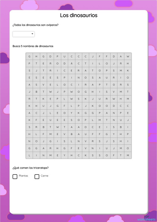 Dinosaurios: fichas interactivas y ejercicios online | TopWorksheets