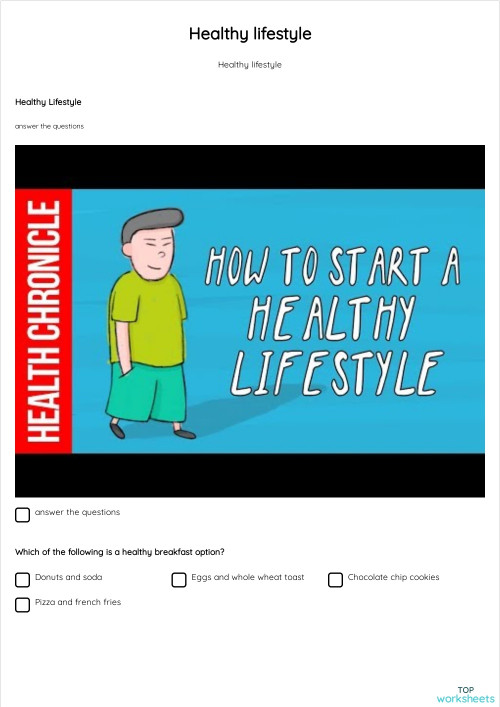 Healthy lifestyle. Interactive worksheet | TopWorksheets