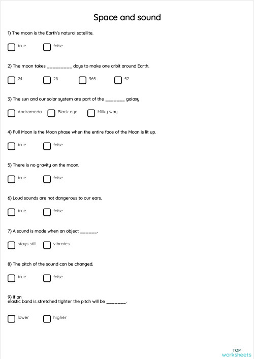 Space and sound. Interactive worksheet | TopWorksheets