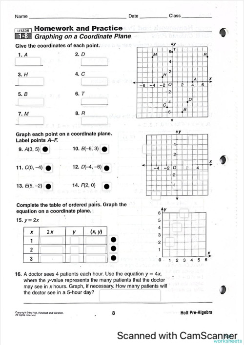 Lesson 1.8 Graphing on a Coordinate Plane (8th). Interactive worksheet ...