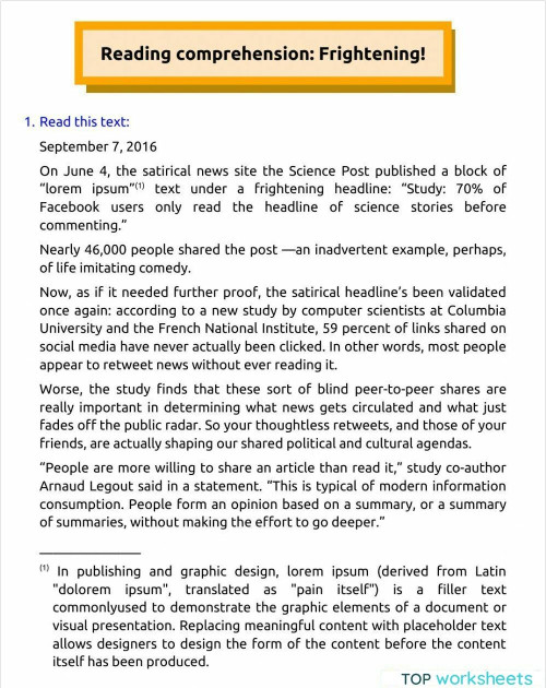 Reading: Frightening!. Interactive worksheet | TopWorksheets