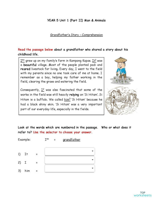 Eng Y5W4T2 - Grandfather's Story Comprehension. Interactive worksheet ...
