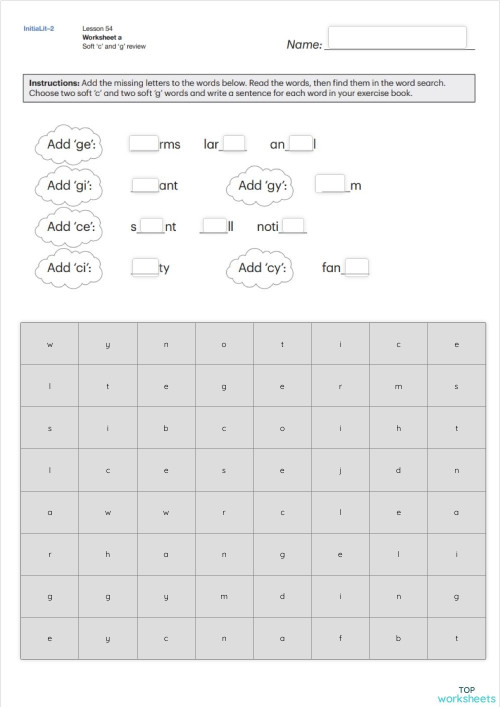 Lesson 54 Soft c and g review. Interactive worksheet | TopWorksheets