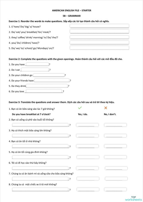 AEF Starter - 5B- Grammar. Interactive worksheet | TopWorksheets