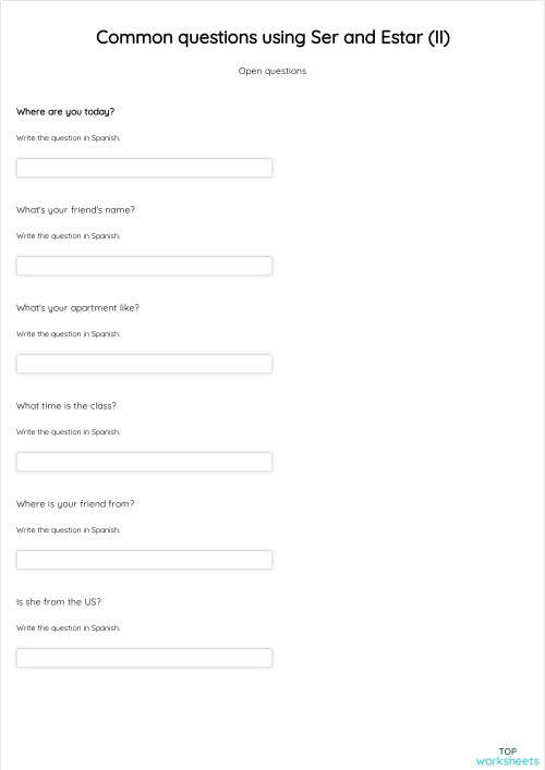 Common questions using Ser and Estar (II). Ficha interactiva ...