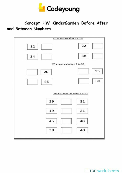 Before after between numbers interactive. Interactive worksheet | TopWorksheets