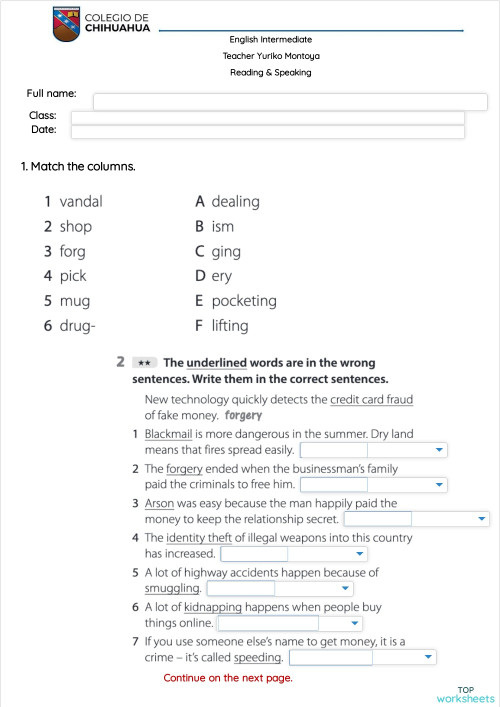 Crime Vocabulary Part 2. Interactive worksheet | TopWorksheets