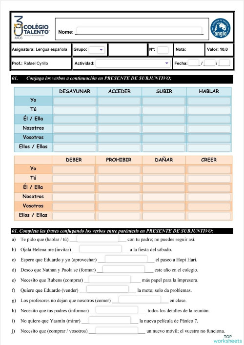 Futuro y formas regulares e irregulares. Ficha interactiva | TopWorksheets