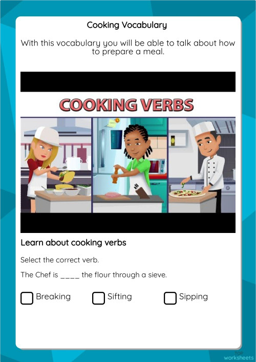 Cooking Vocabulary 👨‍🍳👩‍🍳. Interactive worksheet | TopWorksheets