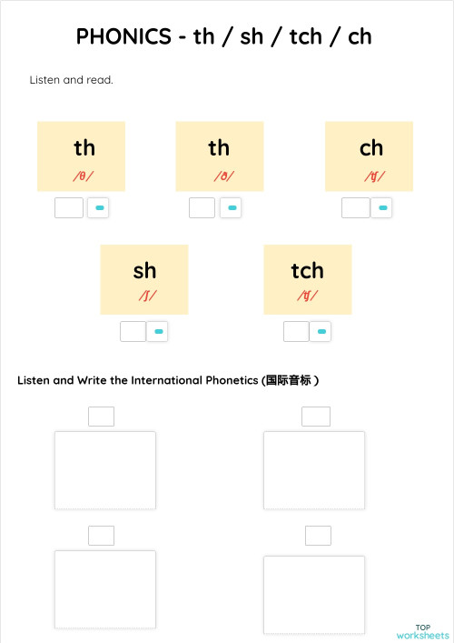Phonics - th, ch, sh. Interactive worksheet | TopWorksheets