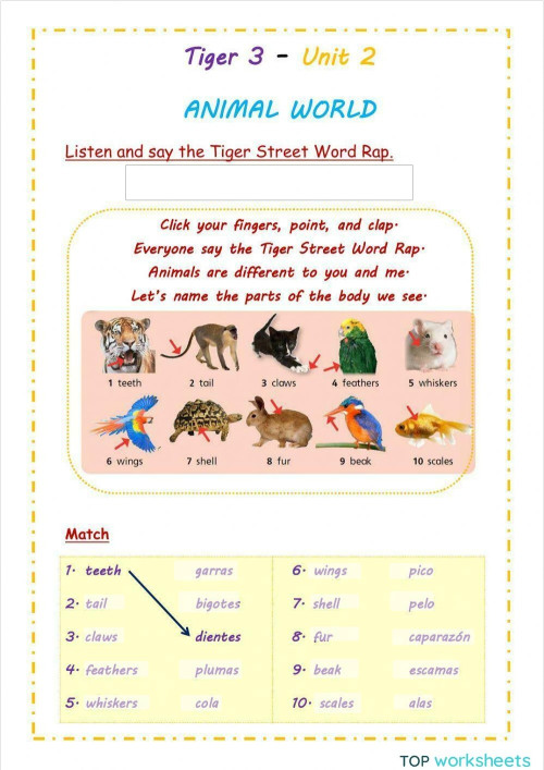 Tiger 3 - unit 2 - ANIMAL WORLD. Interactive worksheet | TopWorksheets
