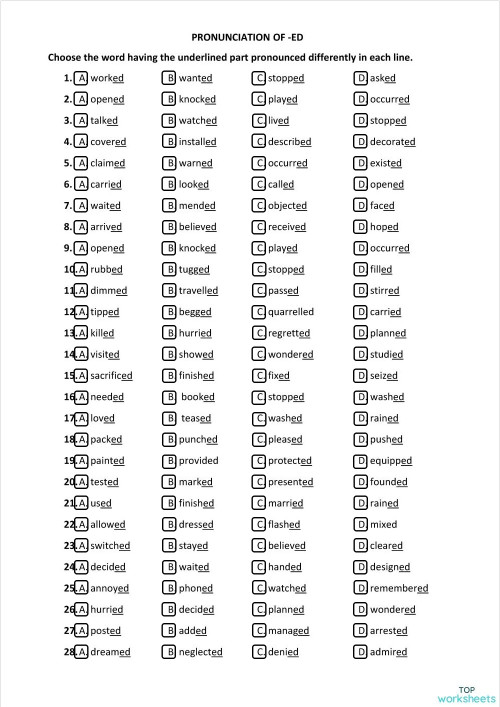 Tenses - Past Simple - pronunciation of V_ed. Interactive worksheet ...
