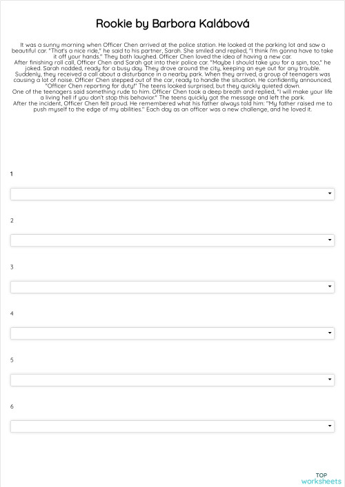 Rookie by Barbora Kalábová. Interactive worksheet | TopWorksheets