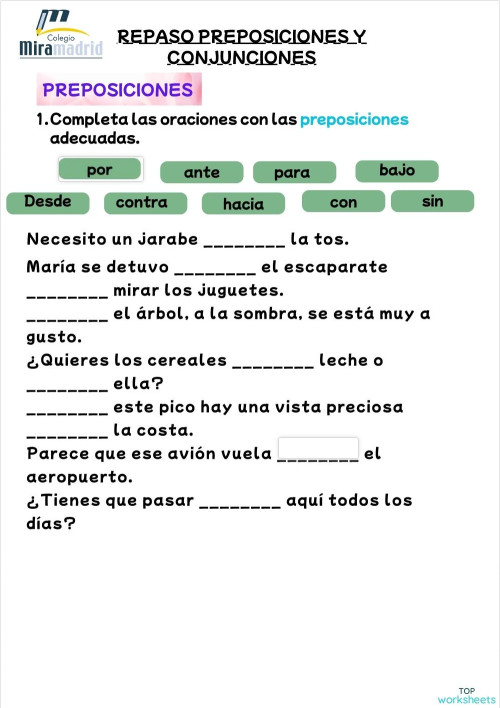 LEN - Repaso preposiciones y conjunciones.. Ficha interactiva ...
