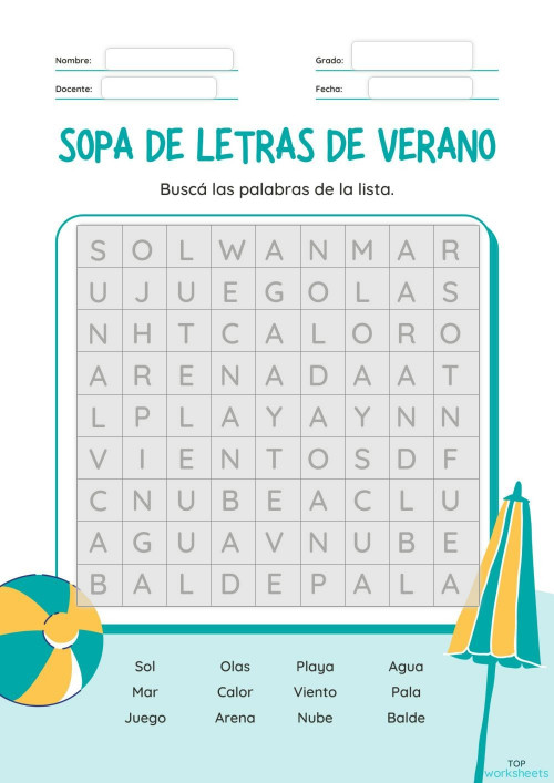 Sopa De Letras De Verano Para Imprimir