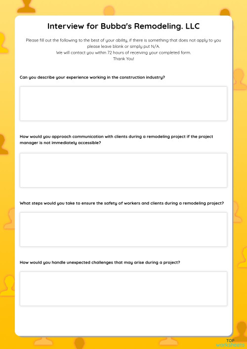 Interview for Bubba's Remodeling. LLC. Interactive worksheet ...