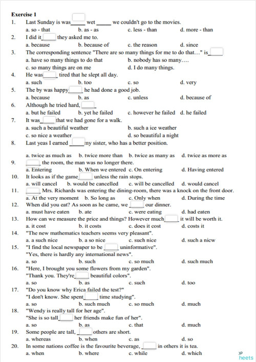 ADVERB CLAUSES 01. Interactive worksheet | TopWorksheets