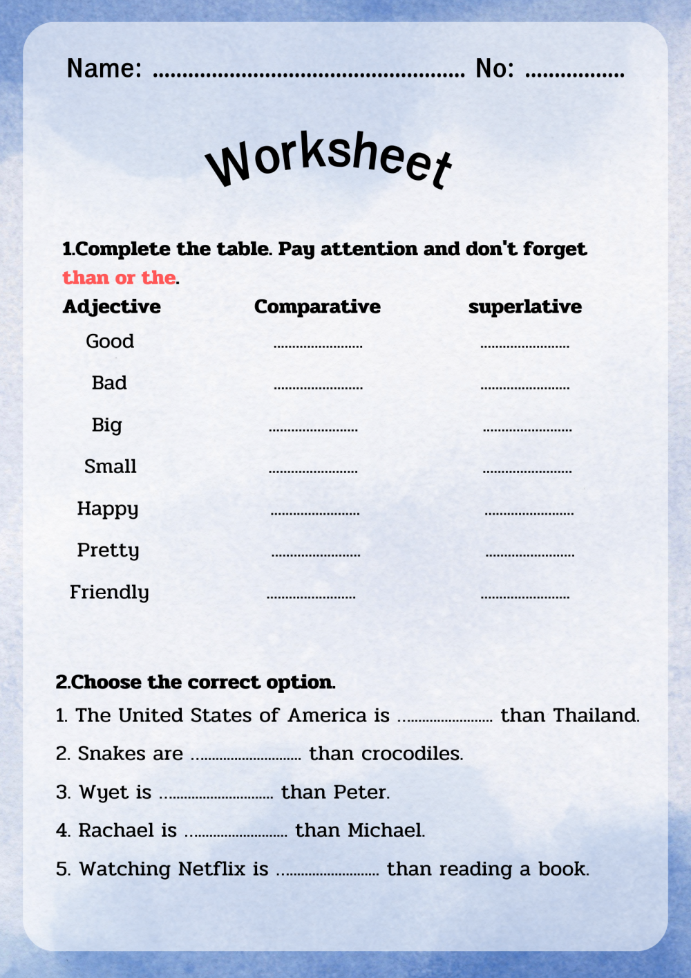 Comparative and Superlative. Interactive worksheet | TopWorksheets