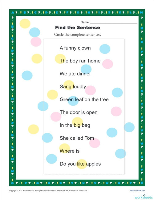Find the Sentence 1. Interactive worksheet | TopWorksheets
