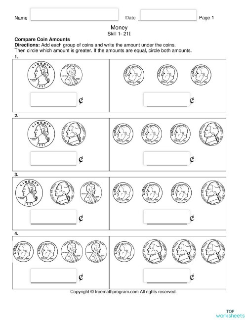 Comparing Money. Interactive worksheet | TopWorksheets