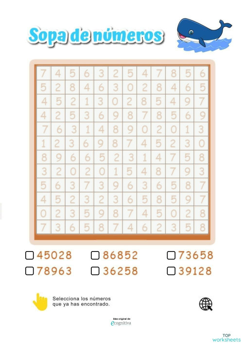 Sopa de números 01. Ficha interactiva | TopWorksheets