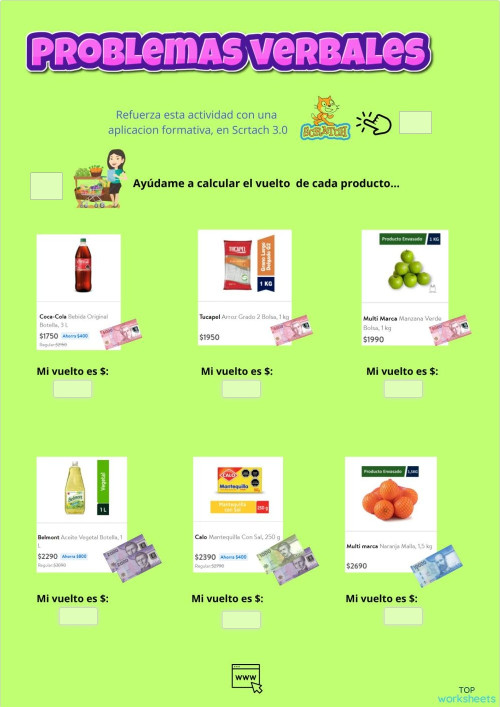 Problemas verbales 03. Ficha interactiva | TopWorksheets