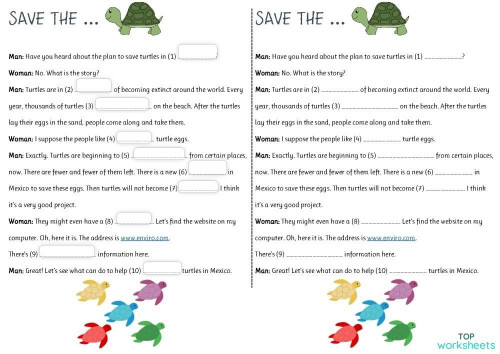 Save the turtles. Interactive worksheet | TopWorksheets