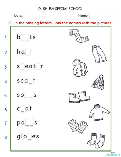 WINTER CLOTHES. Interactive worksheet | TopWorksheets