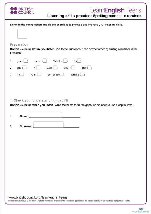 Listening skills practice : Spelling names. Interactive worksheet ...