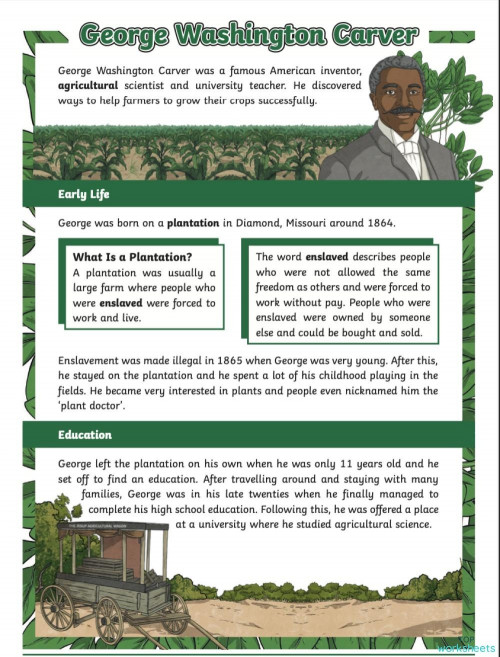 George Washington Carver - Level 2. Interactive worksheet | TopWorksheets