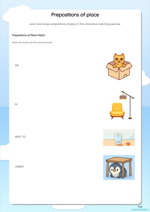 prepositions of place. Interactive worksheet | TopWorksheets
