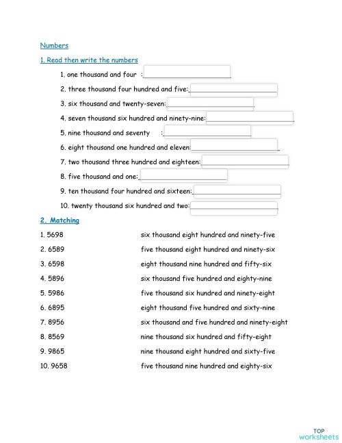 numbers 1000-20000. Interactive worksheet | TopWorksheets