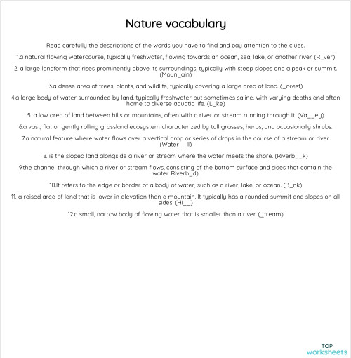 Nature vocabulary. Ficha interactiva | TopWorksheets