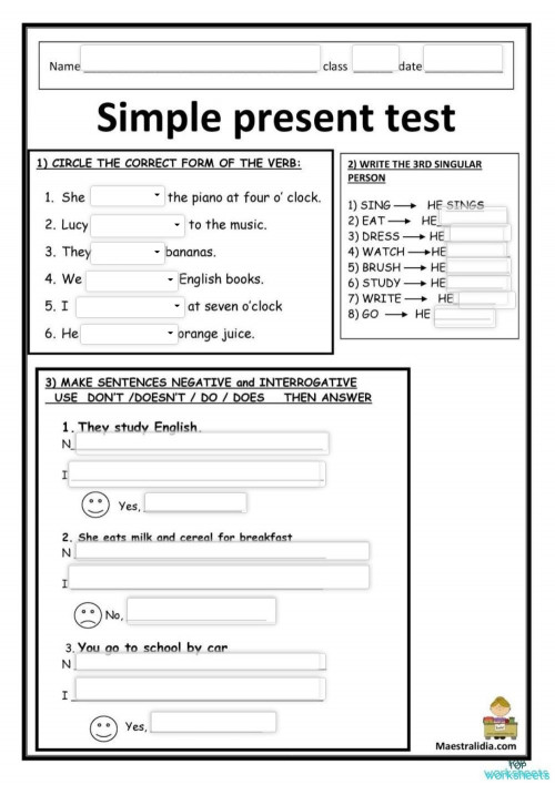 Presen Simple Test. Interactive worksheet | TopWorksheets