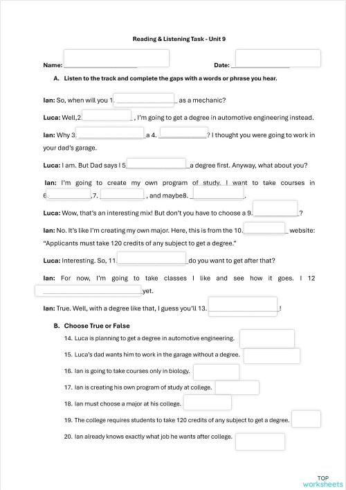 EVOLVE 3- UNIT 9- LISTENING & READING TASK. Interactive worksheet | TopWorksheets