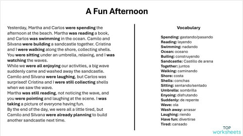 A Fun Afternoon_Past continuous_Reading Exercise. Interactive worksheet ...