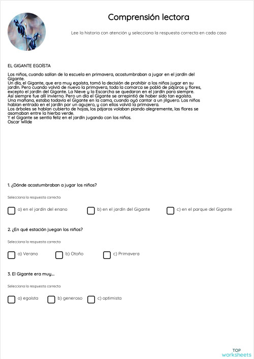 Comprensión lectora. Ficha interactiva | TopWorksheets