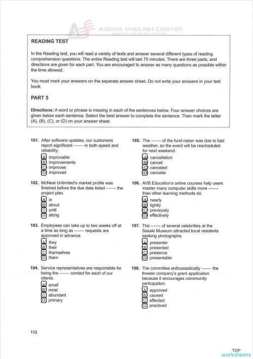 TOEIC 2023. Test 4. Reading P5, 6. Interactive worksheet | TopWorksheets