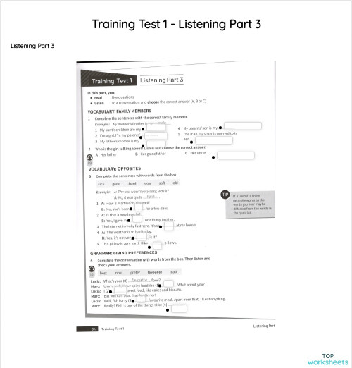 Training Test 1 - Listening Part 3. Interactive worksheet | TopWorksheets