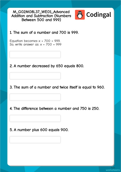 M_G02M08L37_WE01_Advanced Addition and Subtraction (Numbers Between 500 and 999). Interactive ...
