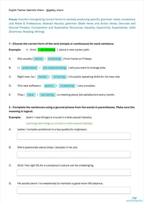 U1 - Job Grammar. Interactive worksheet | TopWorksheets