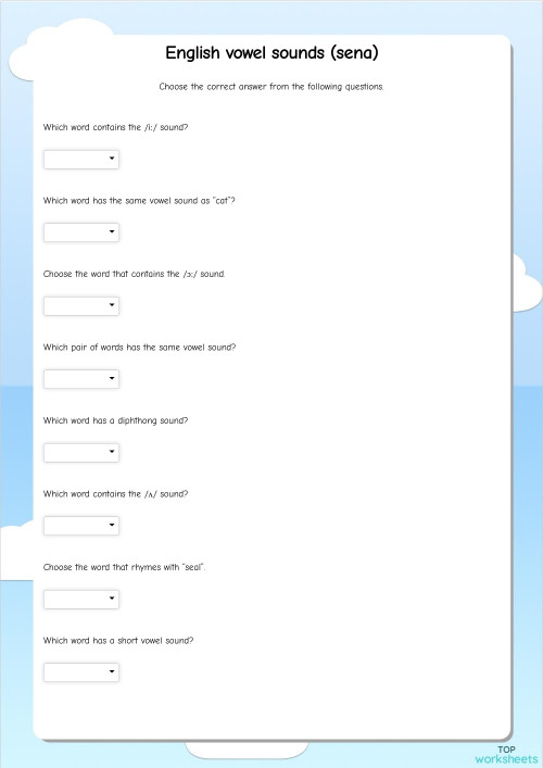 English vowel sounds (sena). Interactive worksheet | TopWorksheets