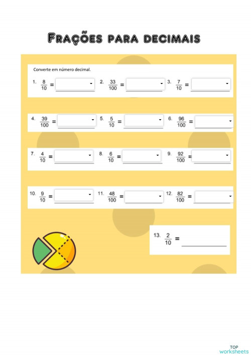 Frações para decimais. Ficha interativa | TopWorksheets