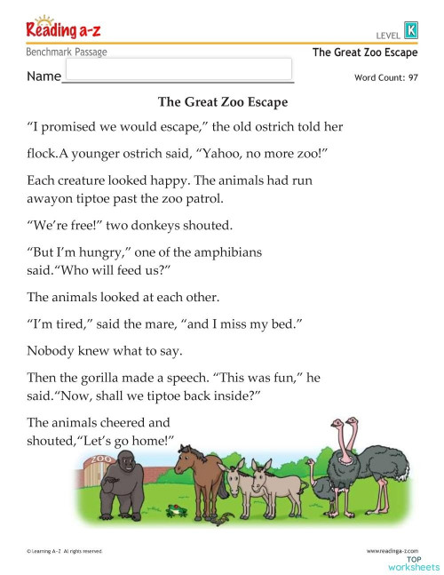 The Great Zoo Escape Level K. Interactive worksheet | TopWorksheets