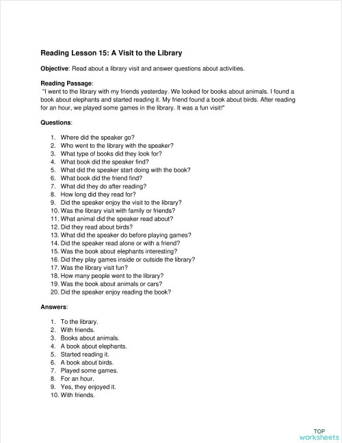 A visit to the library. Interactive worksheet | TopWorksheets