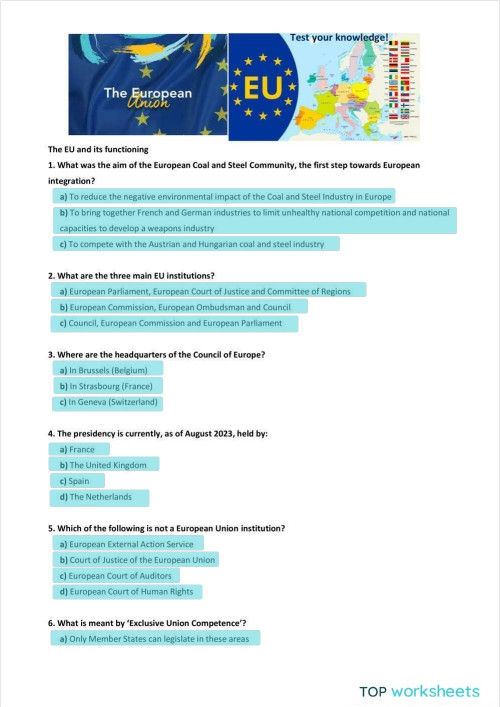 EUROPEAN UNION. Interactive worksheet | TopWorksheets