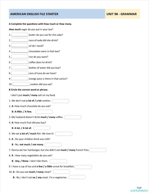 AEF Starter - 9B - Grammar. Interactive worksheet | TopWorksheets