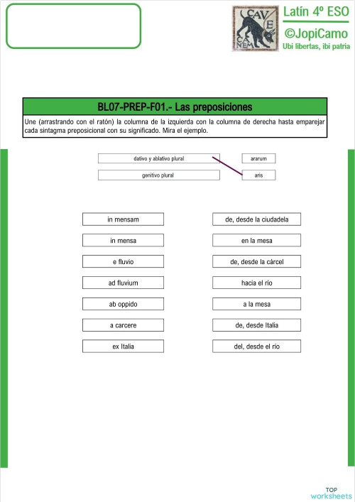 Las preposiciones: fichas interactivas y ejercicios online | TopWorksheets
