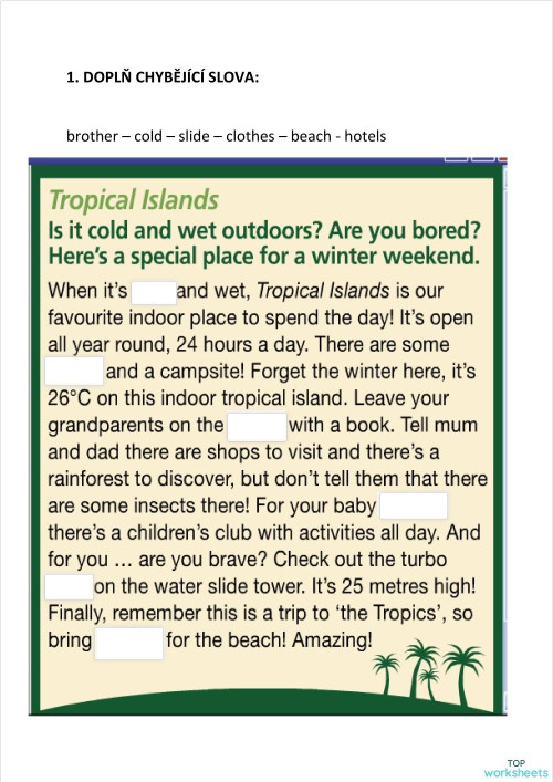Tropical island reading. Interactive worksheet | TopWorksheets