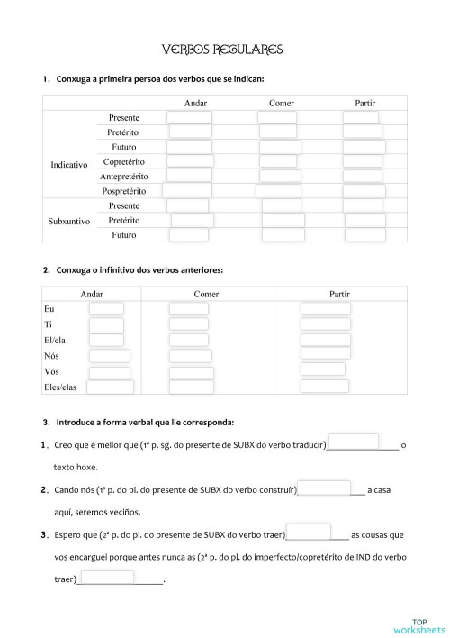 Verbos regulares (1º ESO). Ficha interativa | TopWorksheets